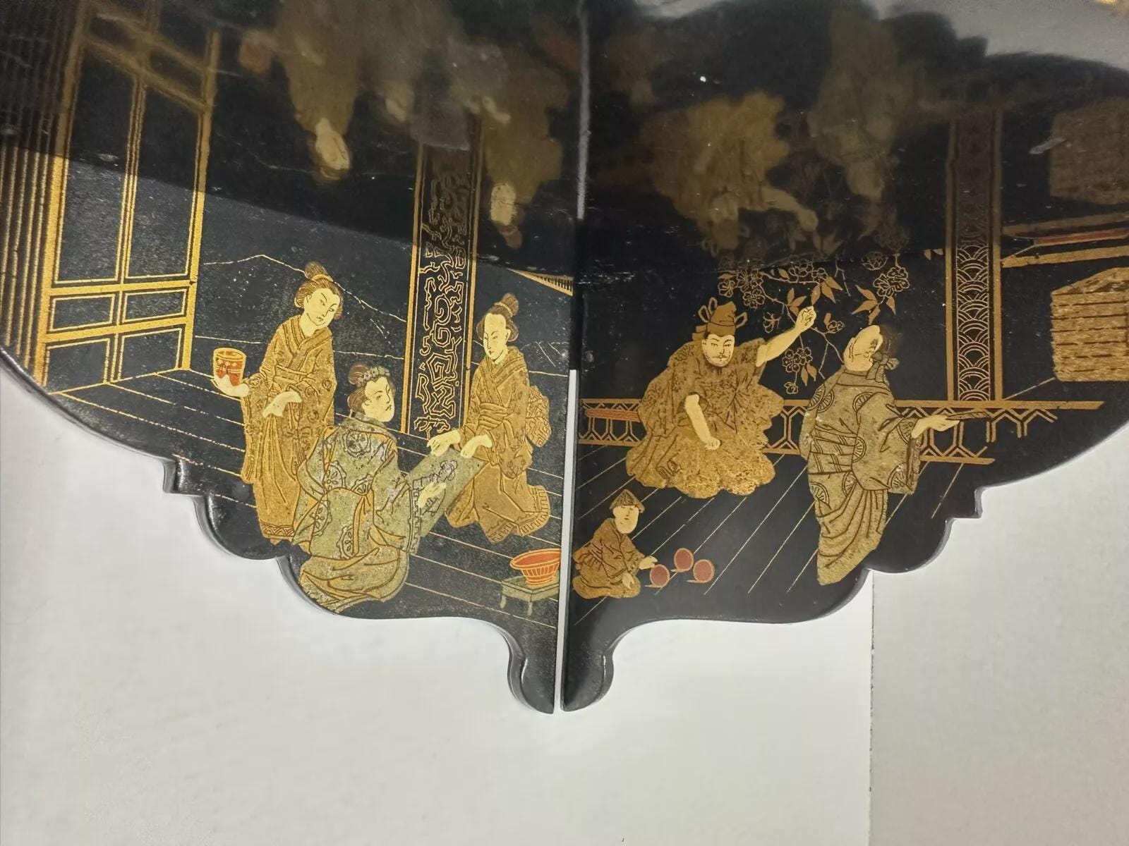 Vintage Japanese-inspired Lacquered Corner Wall Shelf With Gold ...