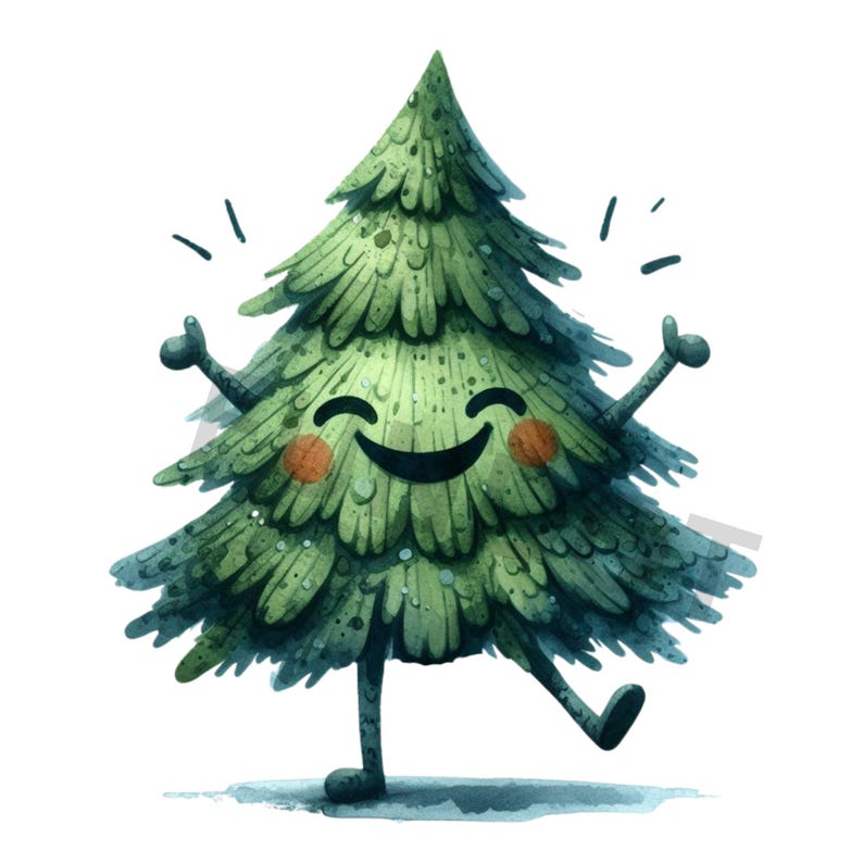 20 Cute Funny Christmas Tree PNG Clipart - Watercolor Xmas Quirky ...