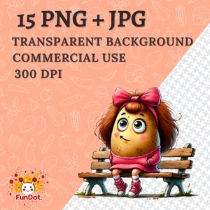 15 Female Potato Girl PNG Clipart Watercolor Quirky Vegetable Potato ...