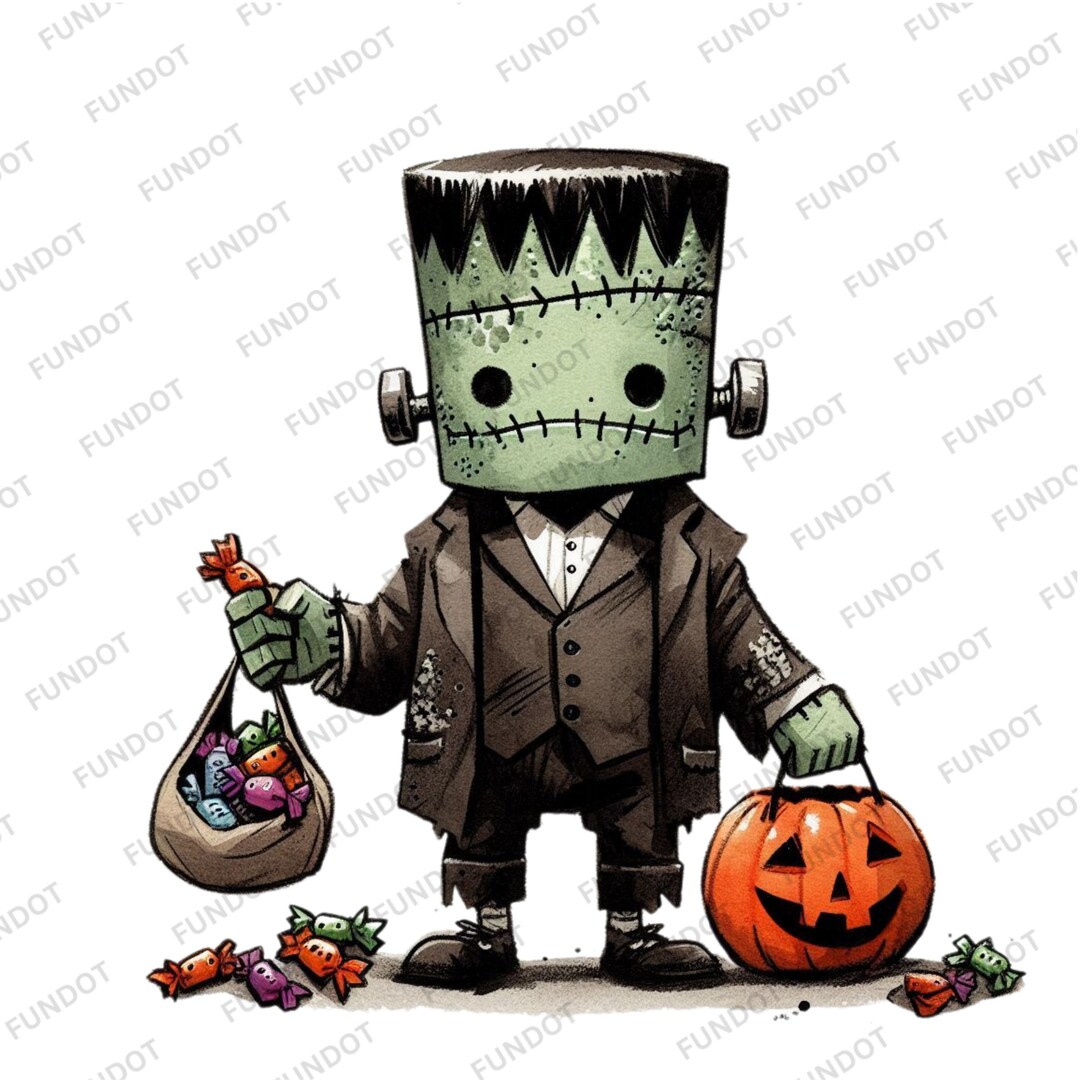 Funny & Cute Halloween Frankenstein Monster Clipart PNG Bundle - 16 ...