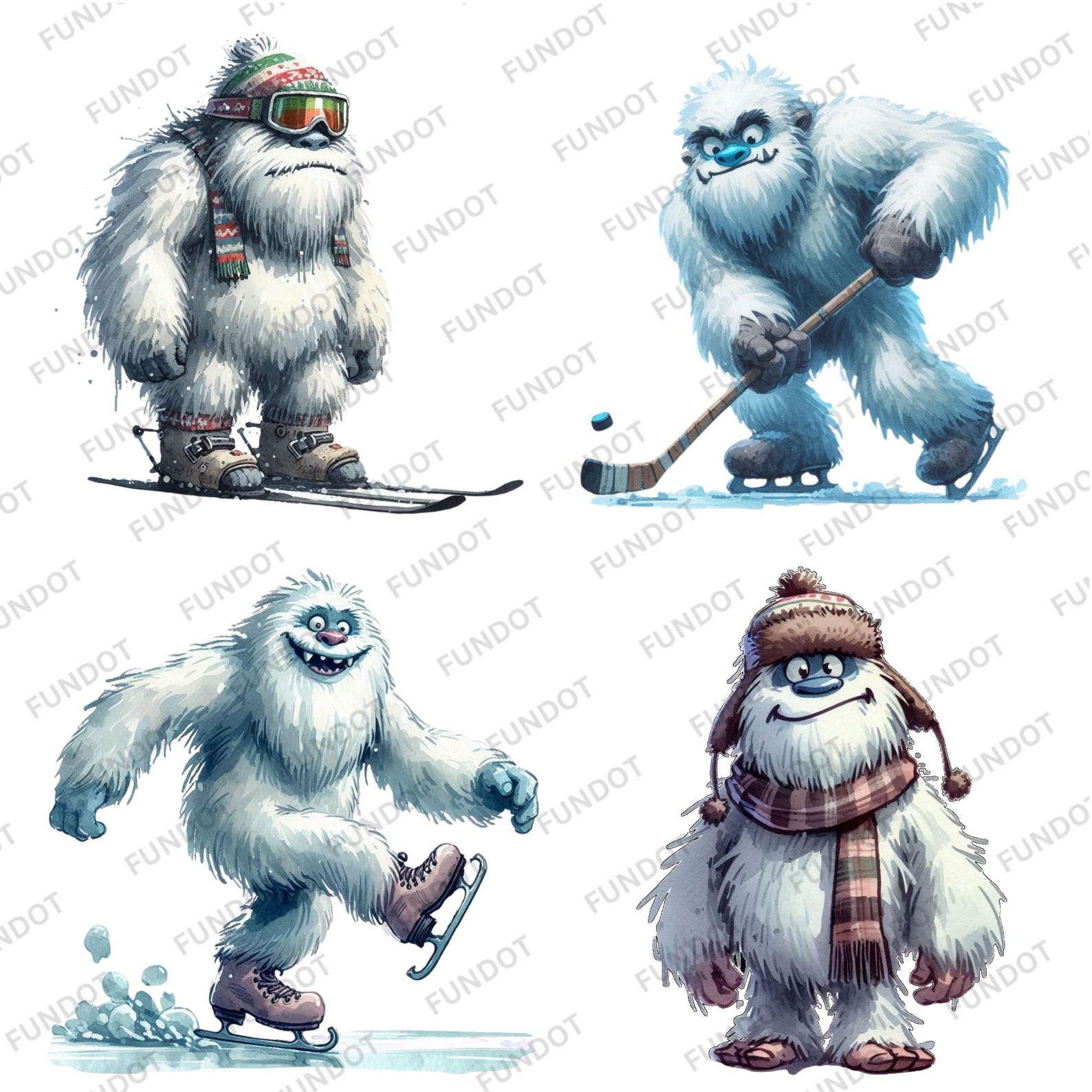 26 Yeti Snowman Winter PNG Clipart - Watercolor Quirky Funny Snow Man ...
