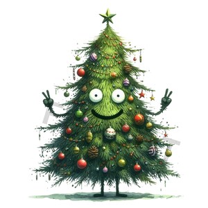 20 Cute Funny Christmas Tree PNG Clipart - Watercolor Xmas Quirky ...