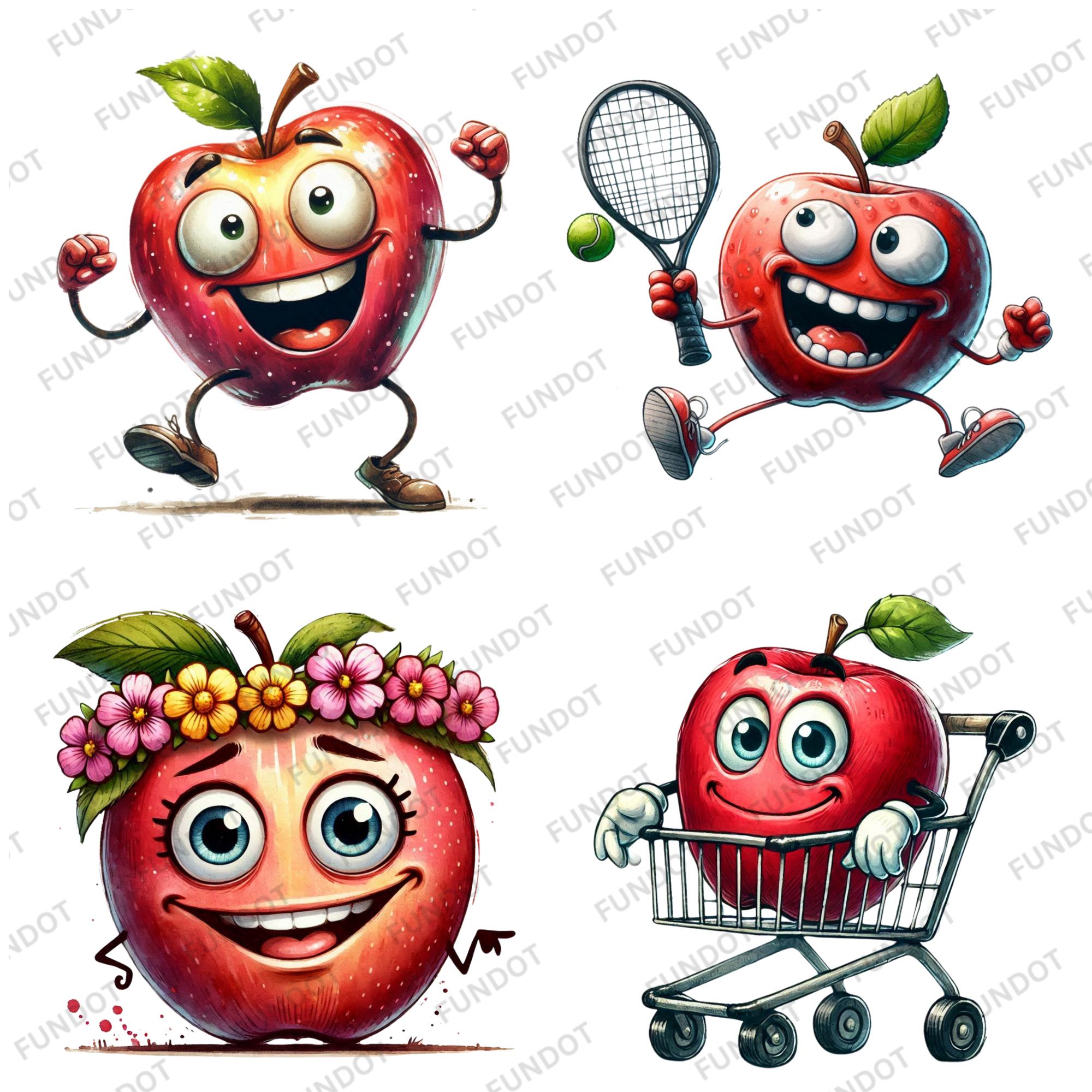20 Funny Apple Fruit PNG Clipart - Watercolour Quirky Red Apples ...