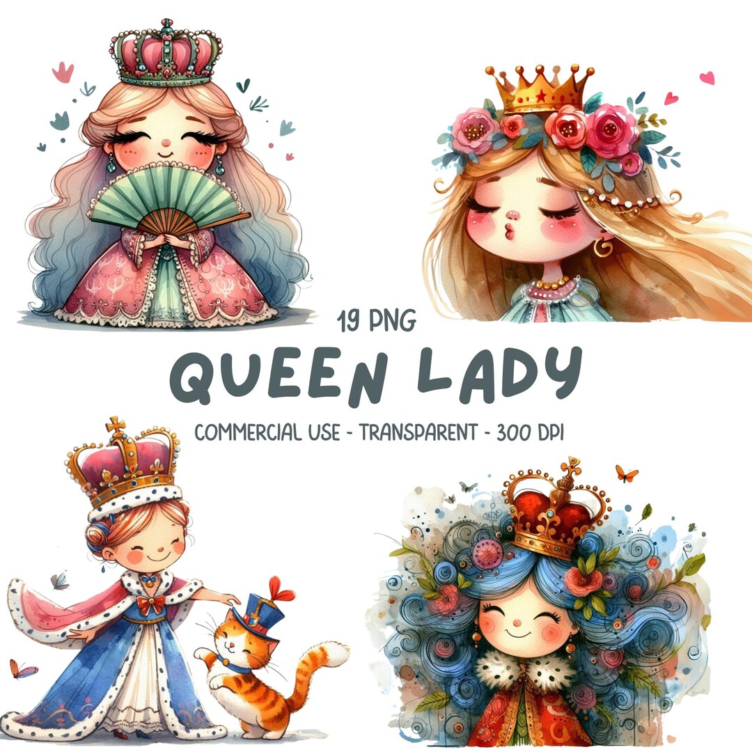 19 Cute & Whimsical Queen Girl Clipart PNG Bundle - Quirky Printable ...