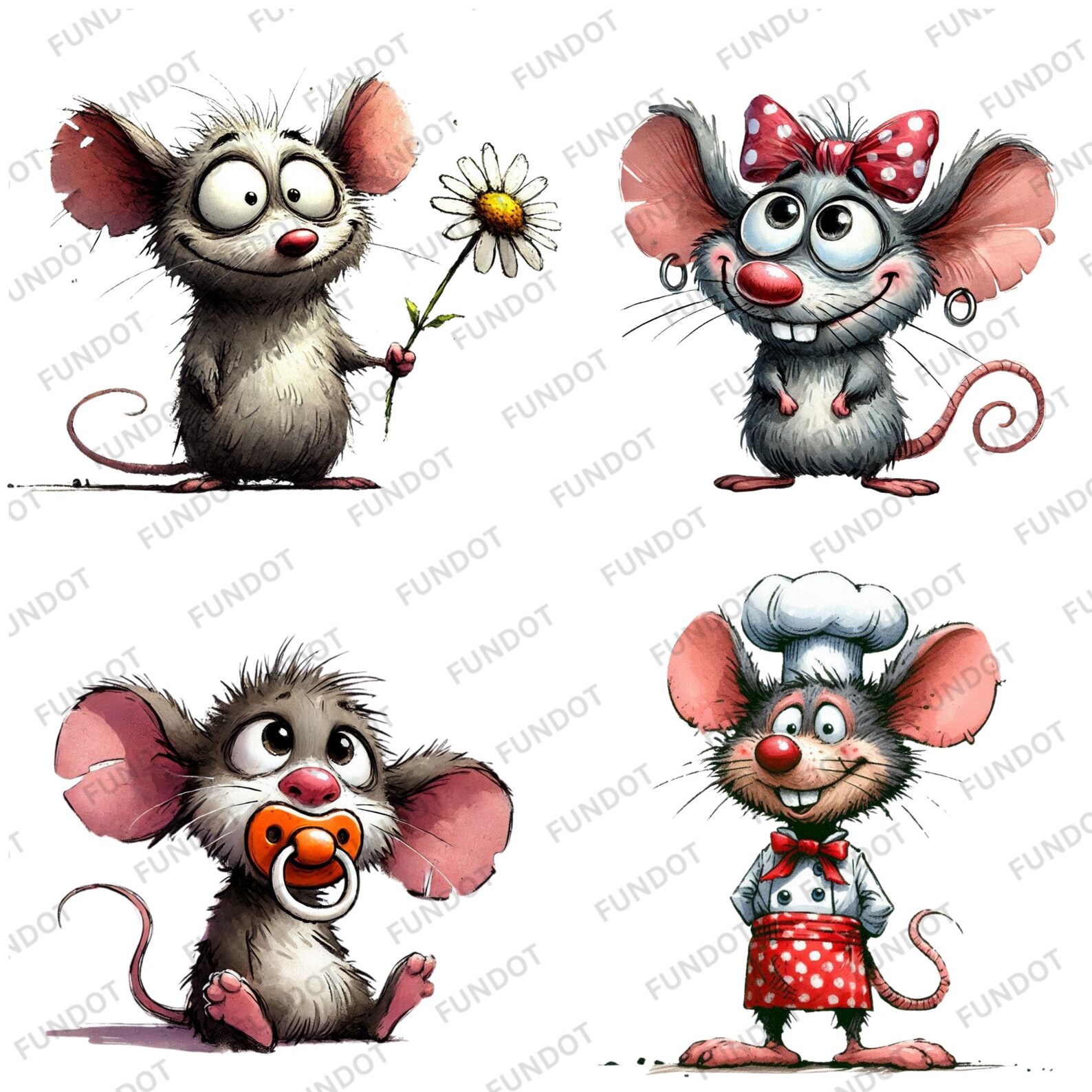 26 Quirky Funny Mouse Rat PNG Clipart - Watercolor Cute Mice Animals ...