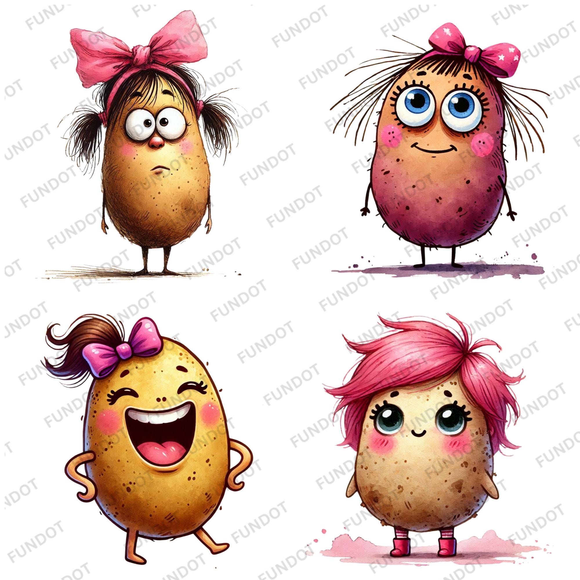15 Funny Potato Lady Girl PNG Clipart - Watercolor Quirky Vegetable ...