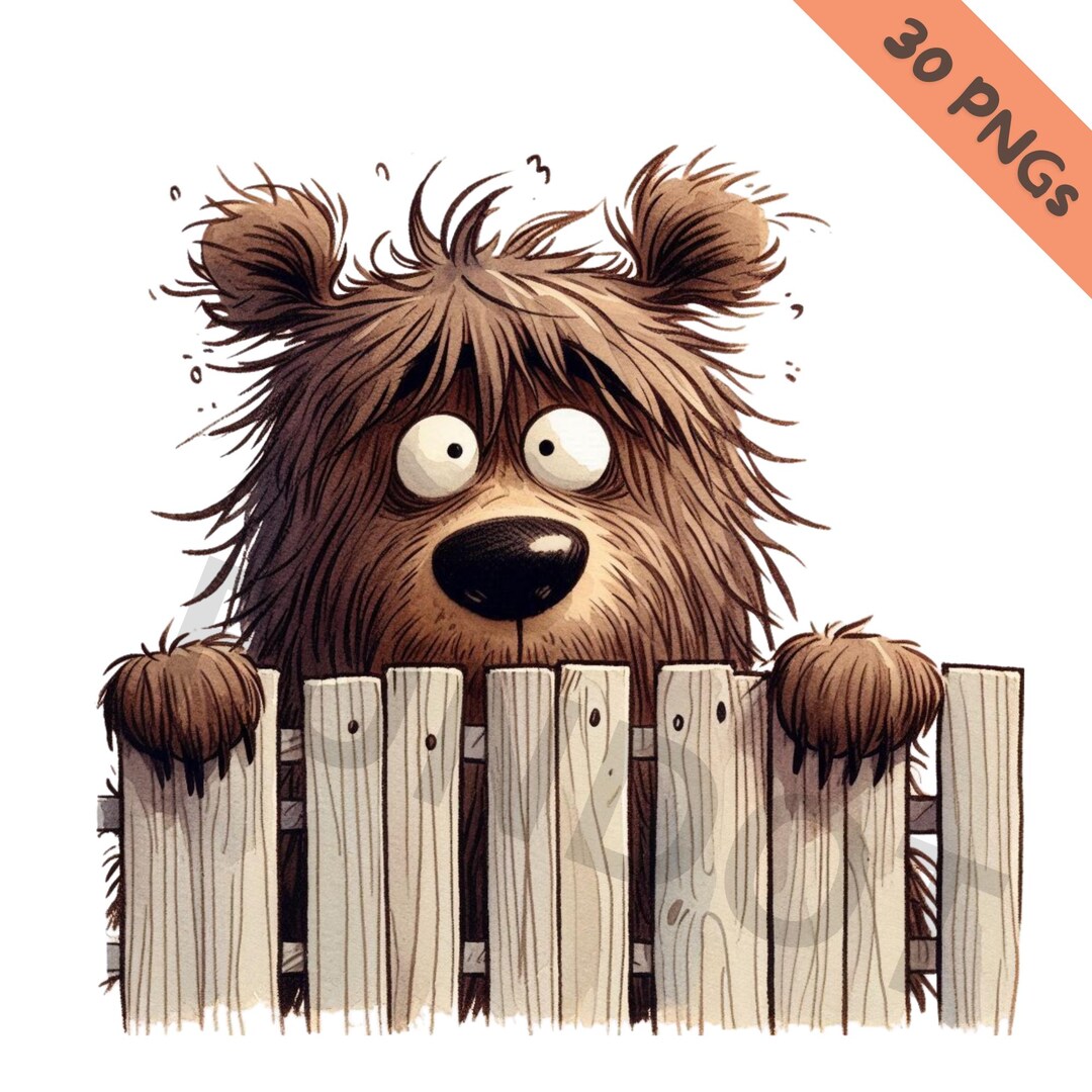 30 Funny Peeking Animals Clipart PNG Bundle Watercolor Quirky Cute ...