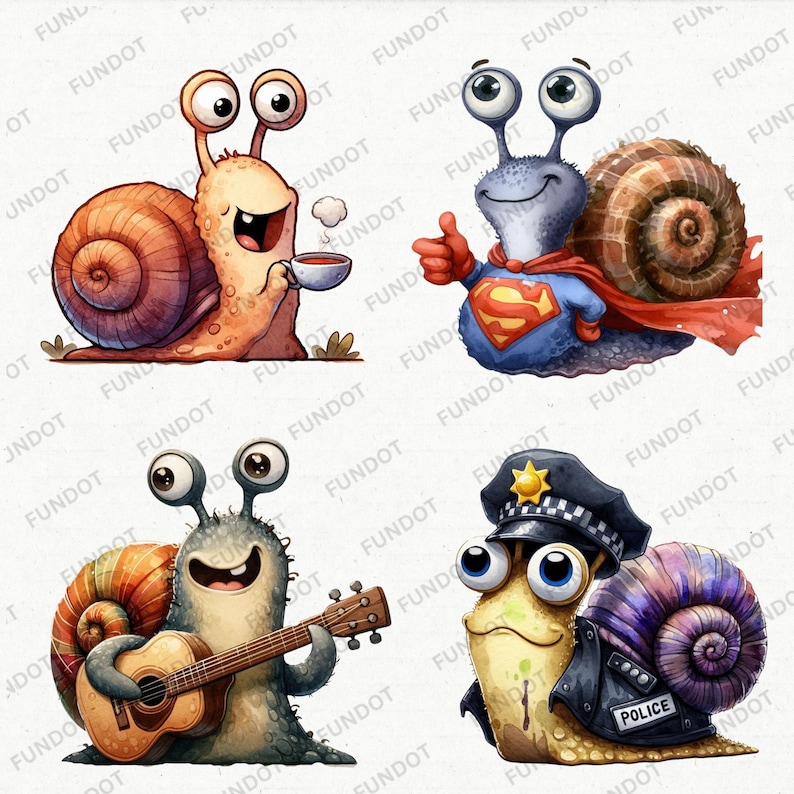 19 Quirky Snail Insects Clipart PNG Image - Watercolor Funny Lazy Snail ...