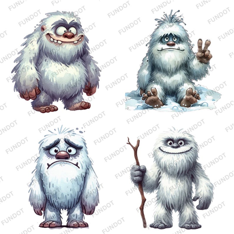 26 Yeti Snowman Winter PNG Clipart - Watercolor Quirky Funny Snow Man ...