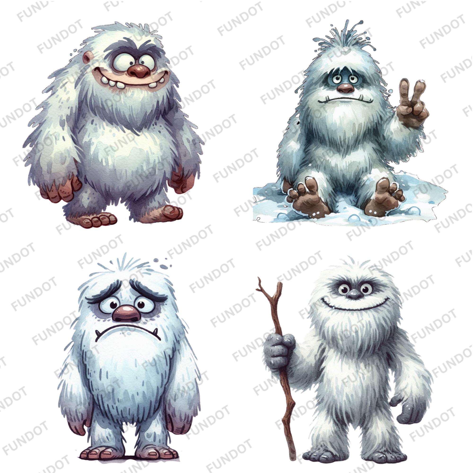 26 Yeti Snowman Winter PNG Clipart - Watercolor Quirky Funny Snow Man ...
