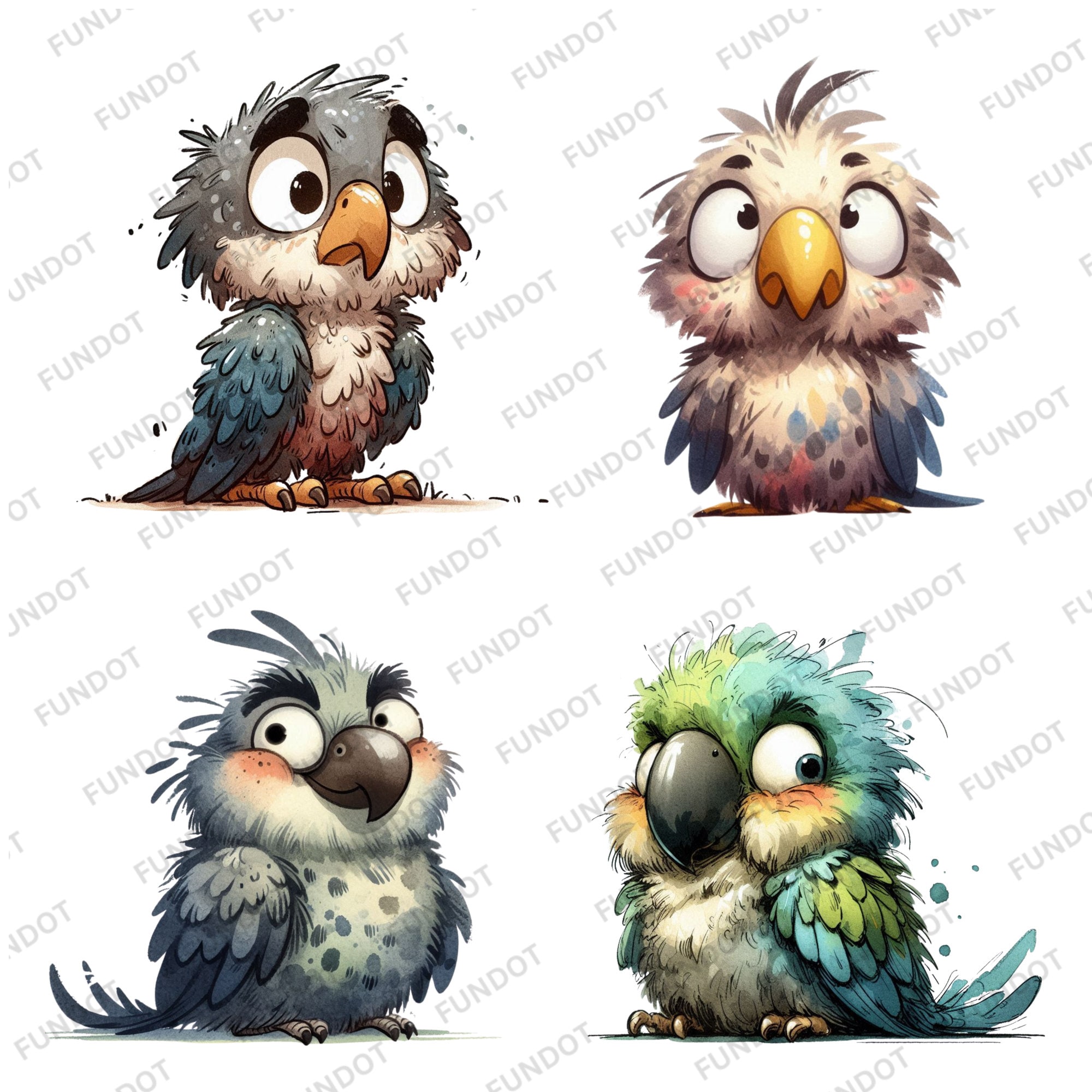 18 Cute Funny Parrot Clipart PNG - Watercolor Quirky & Whimsical Birds ...