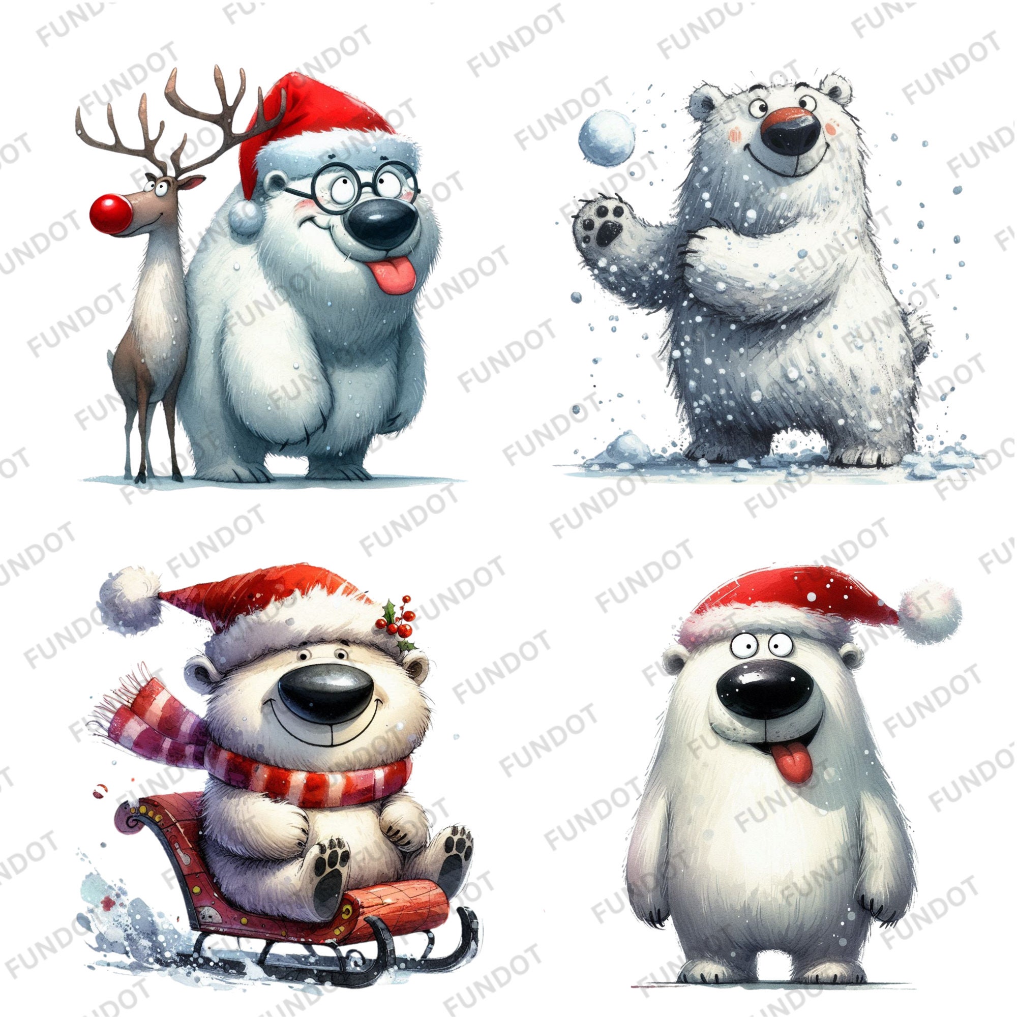 20 Quirky Funny Cozy Christmas Winter Polar Bear PNG Clipart ...