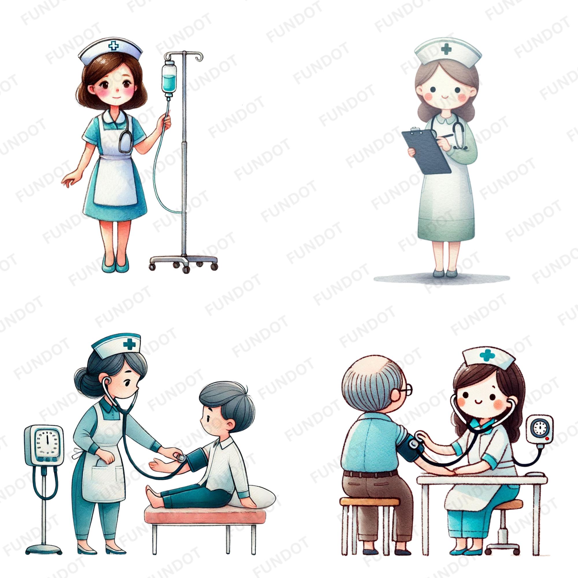 33 Medical Nurse Doctor Clipart PNG Bundle - Watercolor Hospital ...
