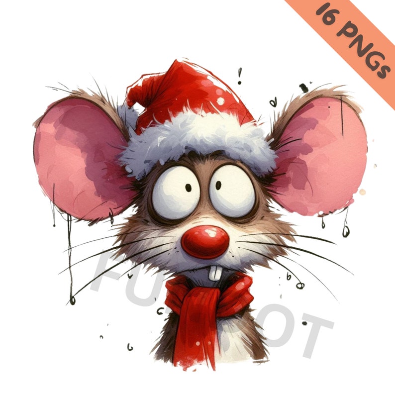 16 Quirky Funny Christmas Mice Mouse Rat PNG Clipart - Watercolor Xmas ...