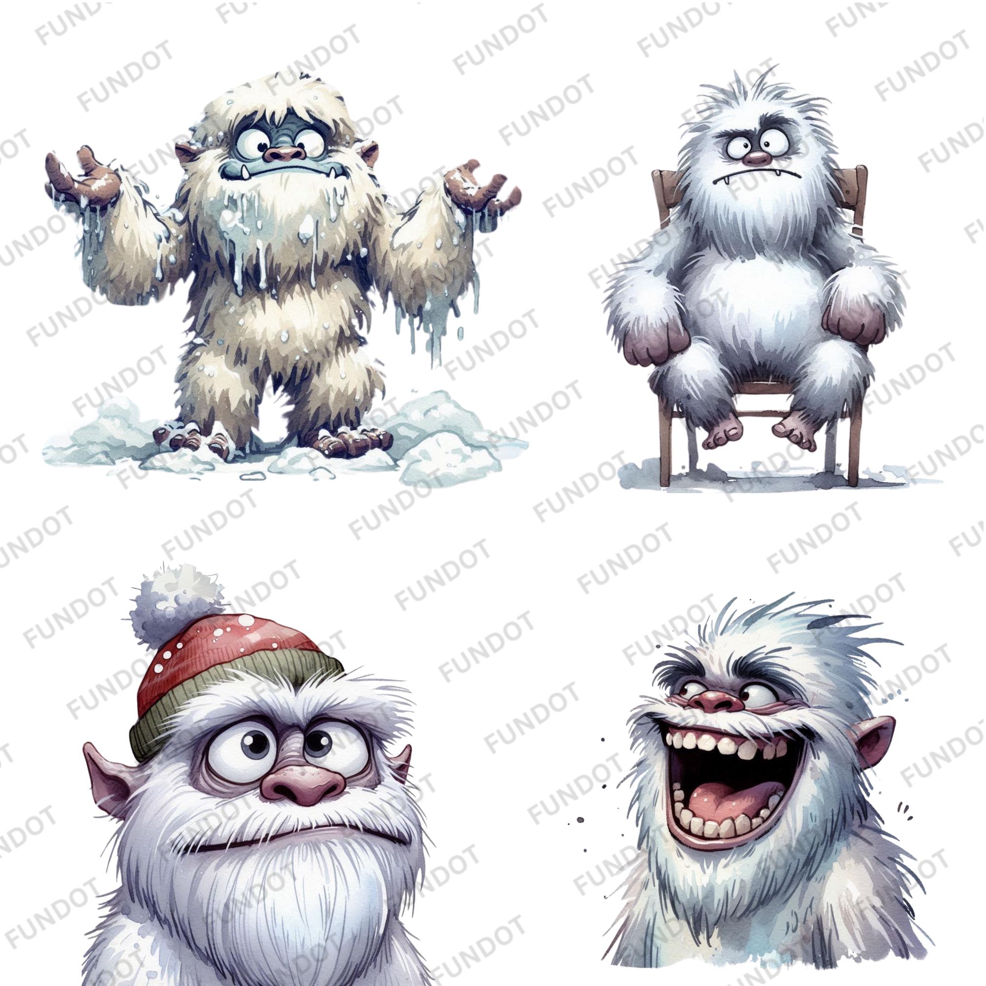 26 Yeti Snowman Winter PNG Clipart - Watercolor Quirky Funny Snow Man ...