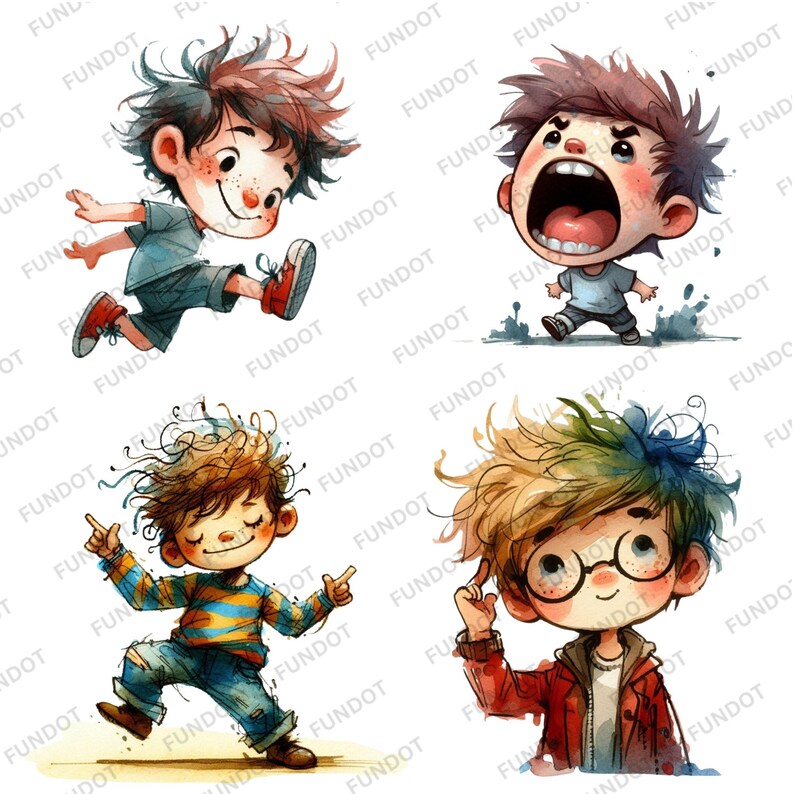 25 Cute Whimsical Boy Clipart PNG Bundle - High Quality Printable ...