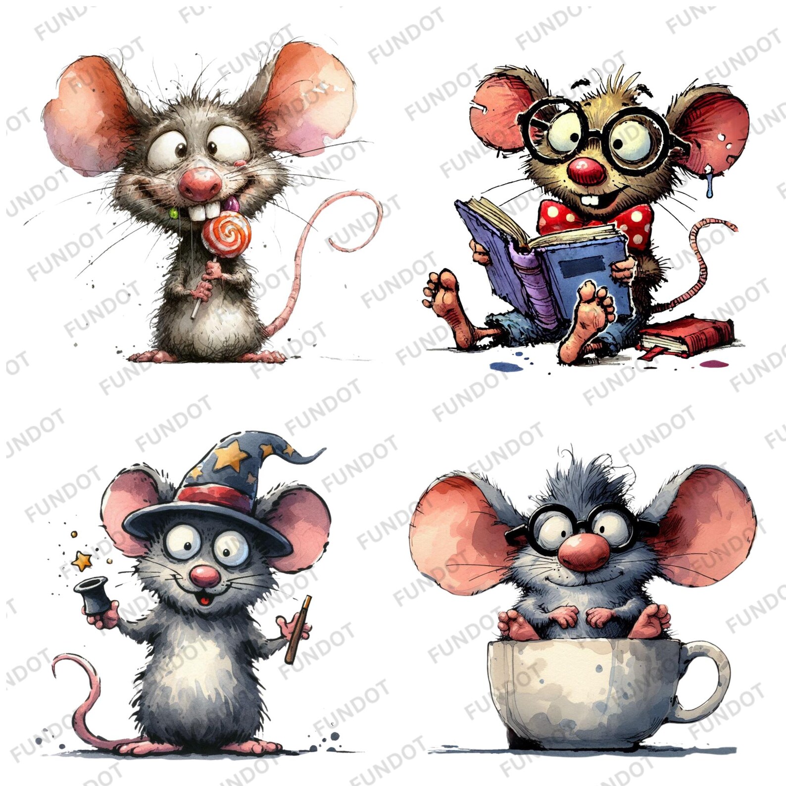 26 Quirky Funny Mouse Rat PNG Clipart - Watercolor Cute Mice Animals ...