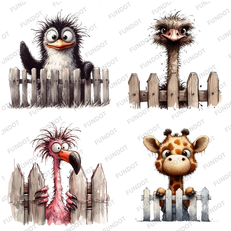 30 Funny Peeking Animals Clipart PNG Bundle - Watercolor Quirky Cute ...