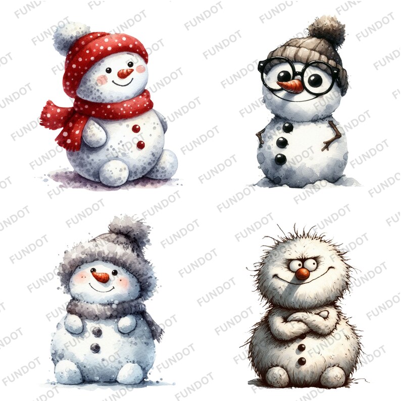 20 Snowman Funny Christmas Winter PNG Clipart - Watercolor Xmas Cute ...