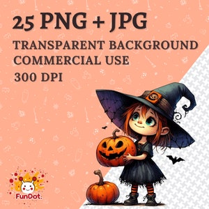25 Whimsical and Cute Witch Girl Clipart PNG Bundle - Halloween ...