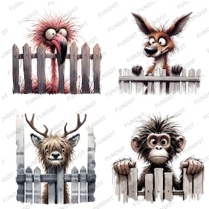 30 Funny Peeking Animals Clipart PNG Bundle - Watercolor Quirky Cute ...