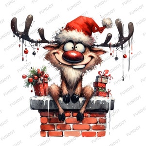 15 Quirky Funny Christmas Reindeer PNG Clipart Watercolor Xmas Cute ...