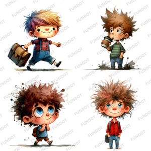 25 Cute Whimsical Boy Clipart PNG Bundle - High Quality Printable ...