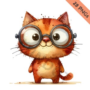 28 Quirky Whimsical Cats Clipart PNG Bundle Watercolour Cute & Funny ...