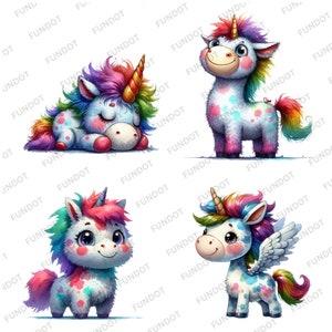 22 Cute & Whimsical Baby Unicorn Clipart PNG Bundle - Watercolor Funny ...
