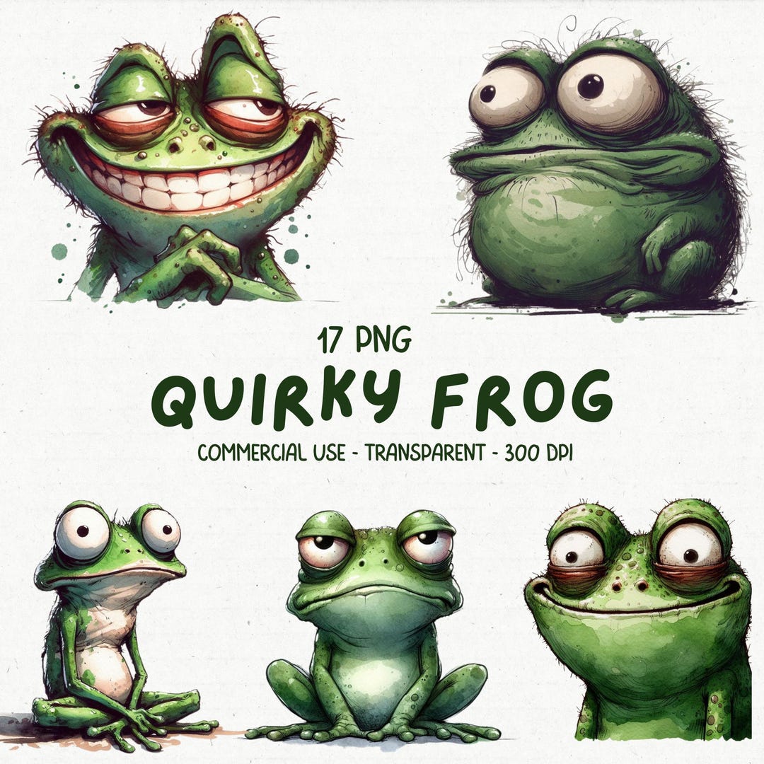 17 Quirky Frog Clipart PNG Images for Commercial Use - Watercolor Funny ...