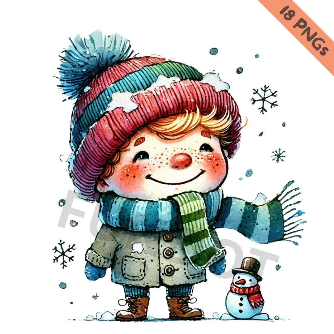 18 Cute & Cozy Winter Boy Clipart PNG Bundle Whimsical Winter Season ...
