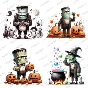 Funny & Cute Halloween Frankenstein Monster Clipart PNG Bundle - 16 ...