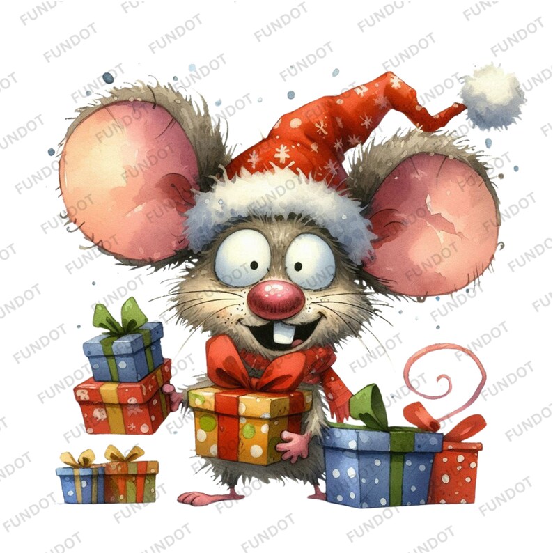16 Quirky Funny Christmas Mice Mouse Rat PNG Clipart - Watercolor Xmas ...