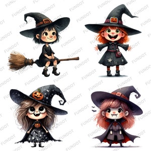 25 Whimsical and Cute Witch Girl Clipart PNG Bundle - Halloween ...