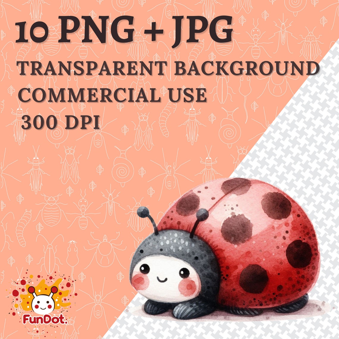 10 Cute & Kawaii Ladybug Insect Clipart PNG Image - Watercolor Adorable ...