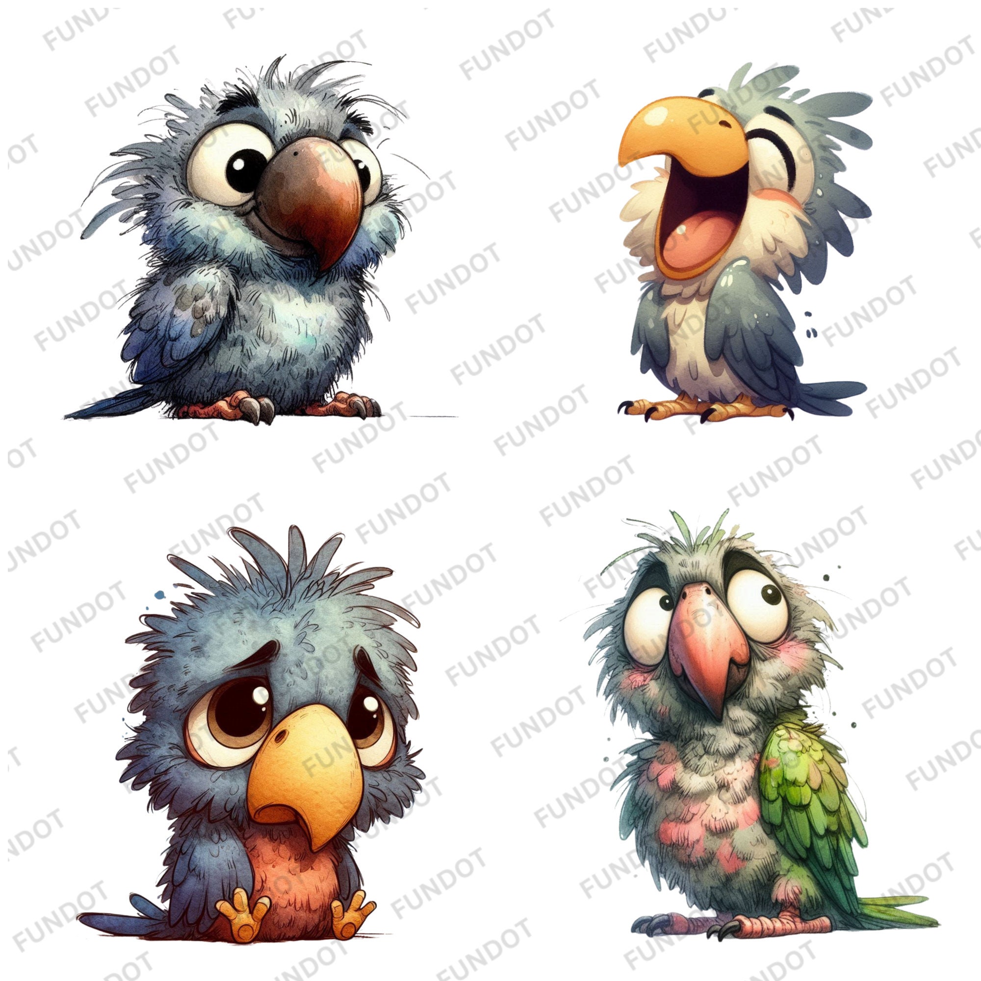 18 Cute Funny Parrot Clipart PNG - Watercolor Quirky & Whimsical Birds ...