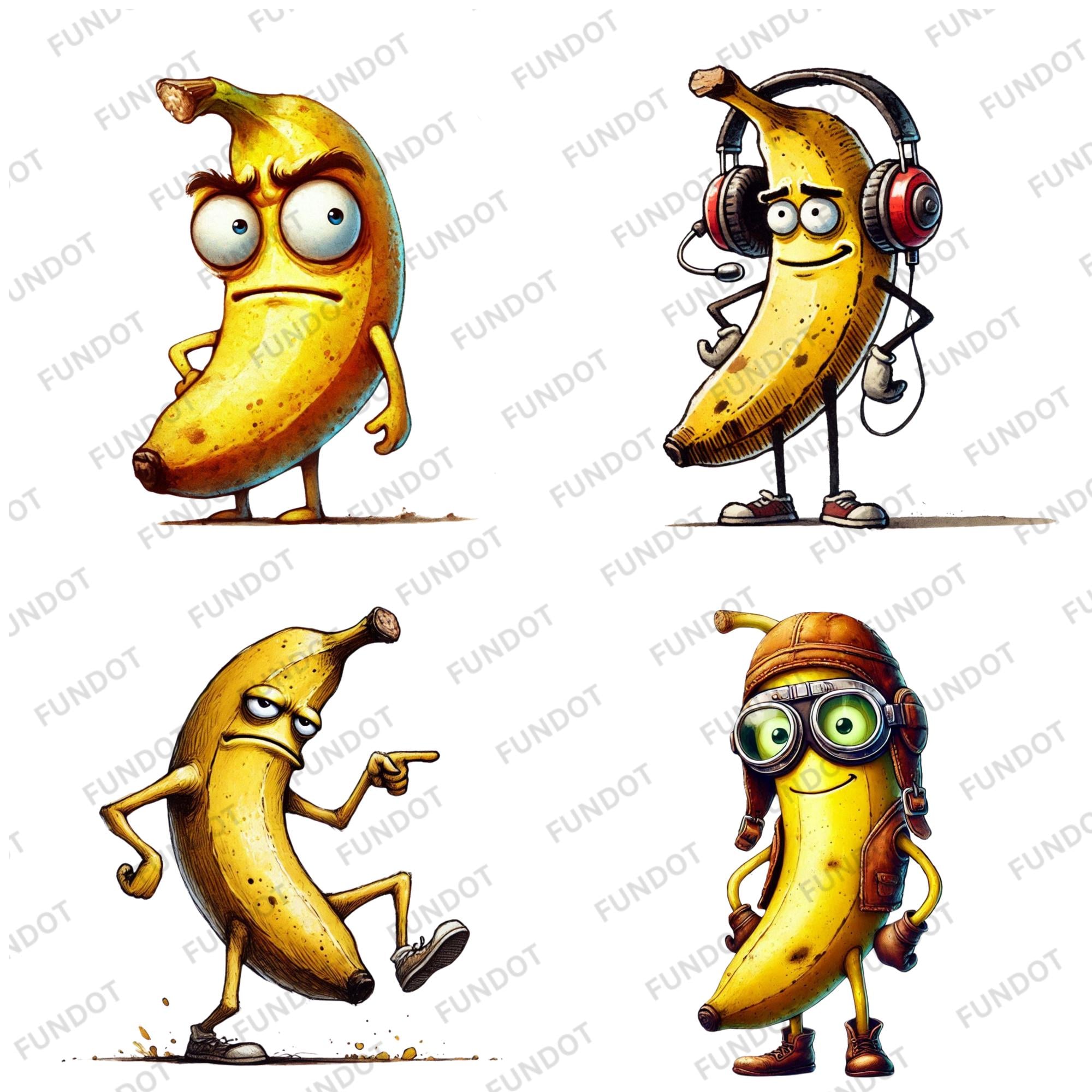 24 Funny Banana Clipart - Watercolor Quirky Bananas PNG Printable Sublimation Design - Digital ...
