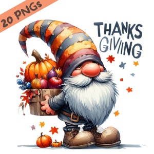 20 Cute Funny Fall Thanksgiving Gnome Clipart PNG - Watercolor Quirky ...