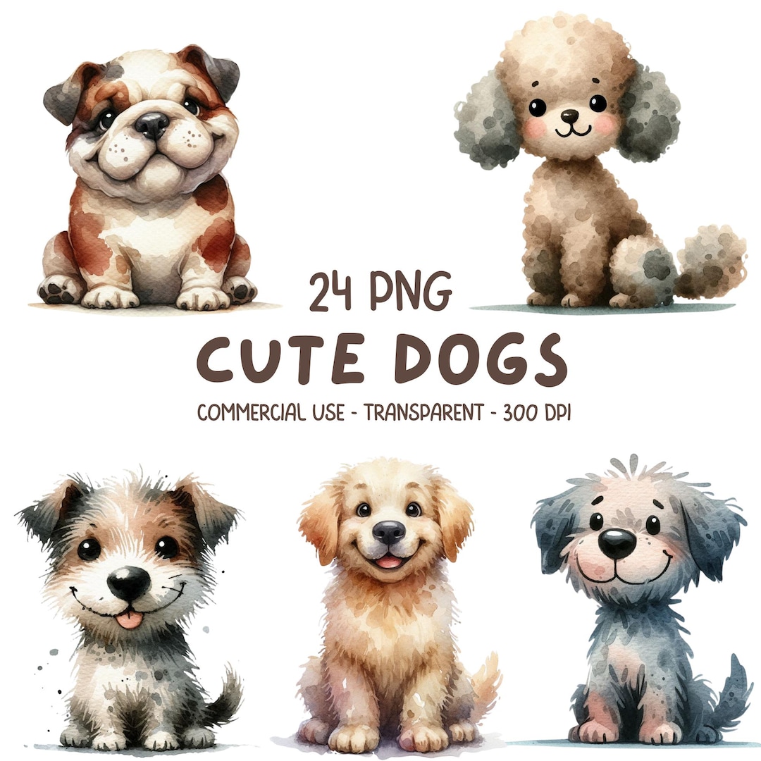 Cute Puppy Dogs Clipart PNG Bundle 24 Watercolor Funny & Quirky Baby ...