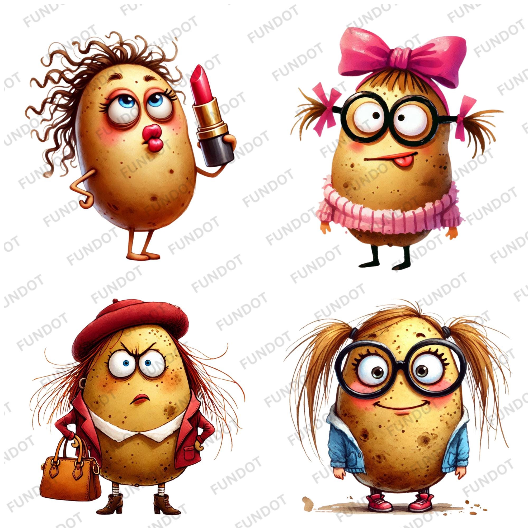 15 Funny Potato Lady Girl PNG Clipart - Watercolor Quirky Vegetable ...
