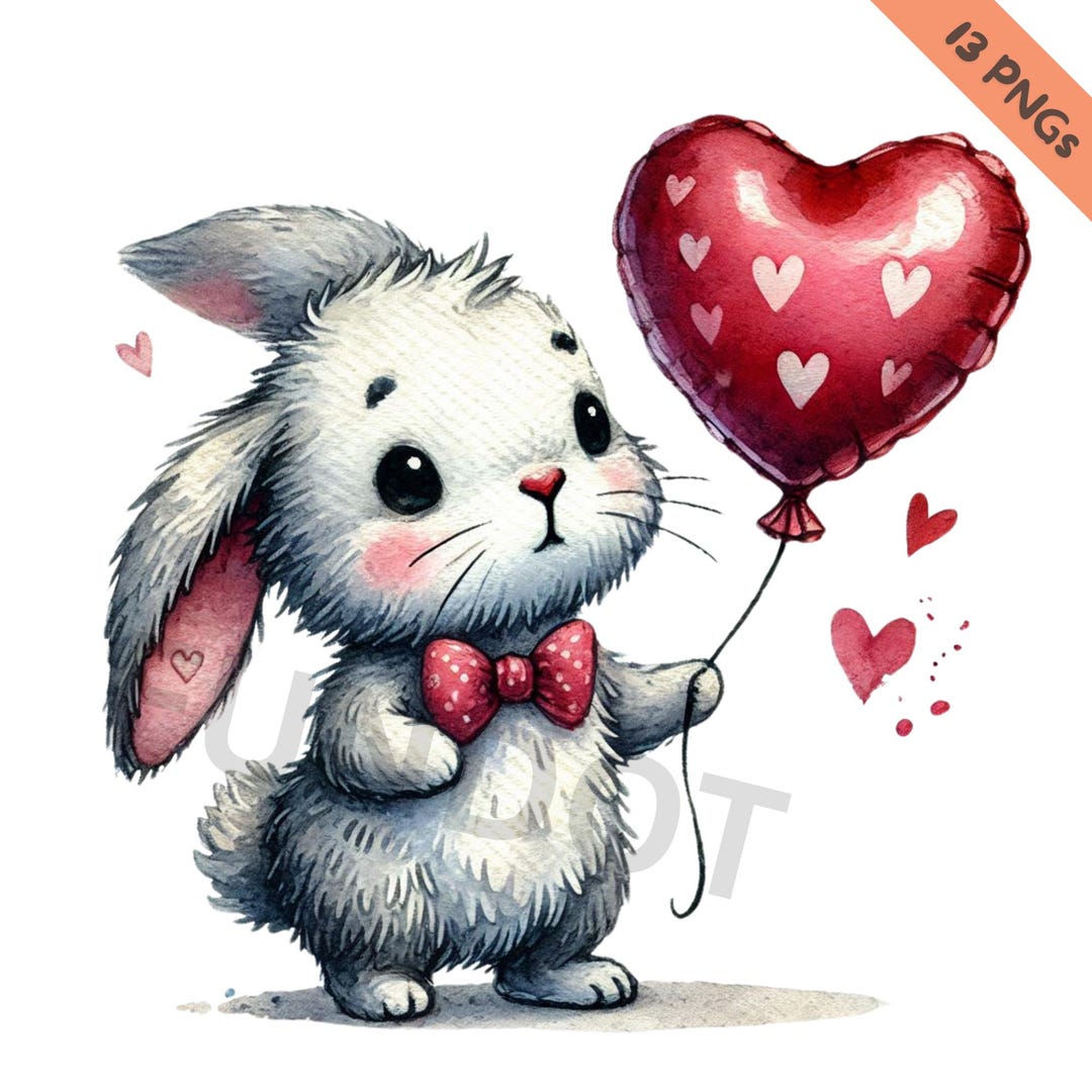 13 Cute Valentine Animals and People PNG Clipart - Watercolor Love ...