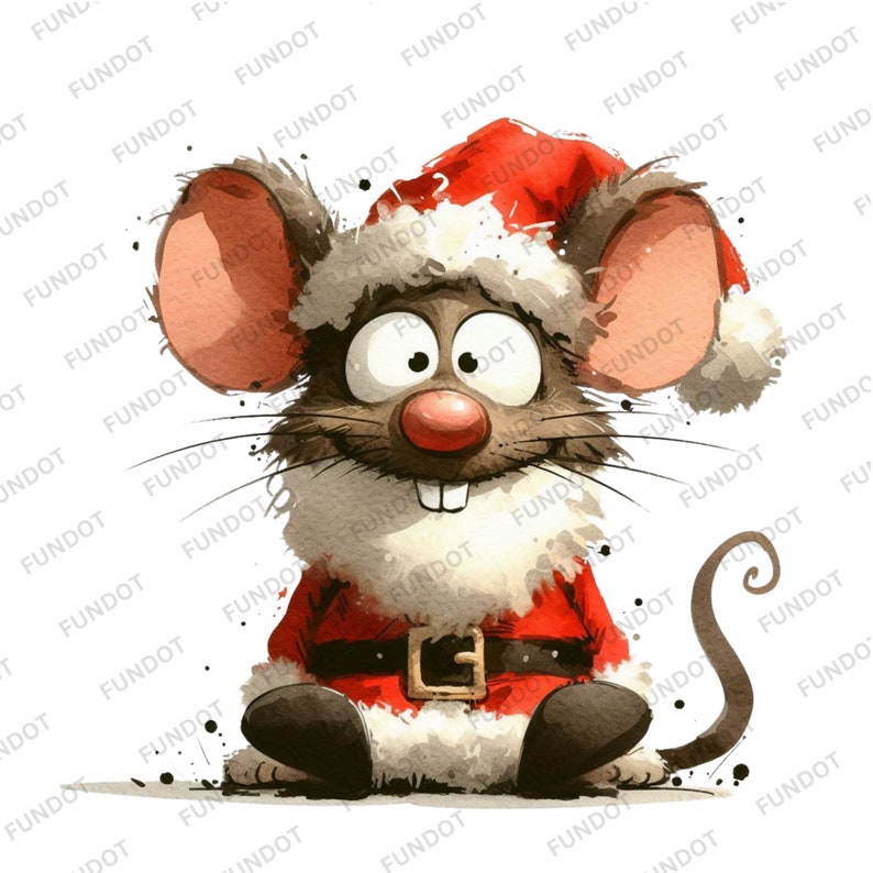 16 Quirky Funny Christmas Mice Mouse Rat PNG Clipart - Watercolor Xmas ...