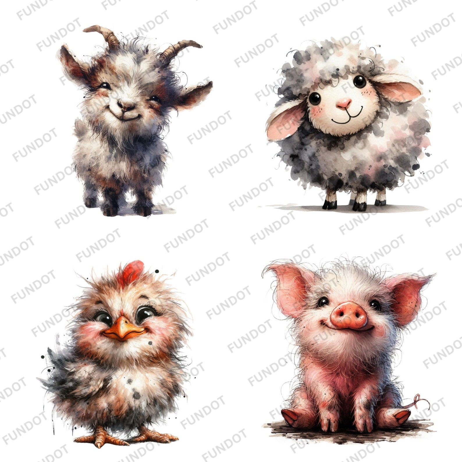 24 Funny Cute Farm Animals Clipart PNG Images - Watercolor Funny ...