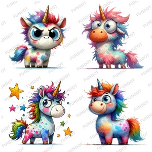 22 Cute & Whimsical Baby Unicorn Clipart PNG Bundle - Watercolor Funny ...