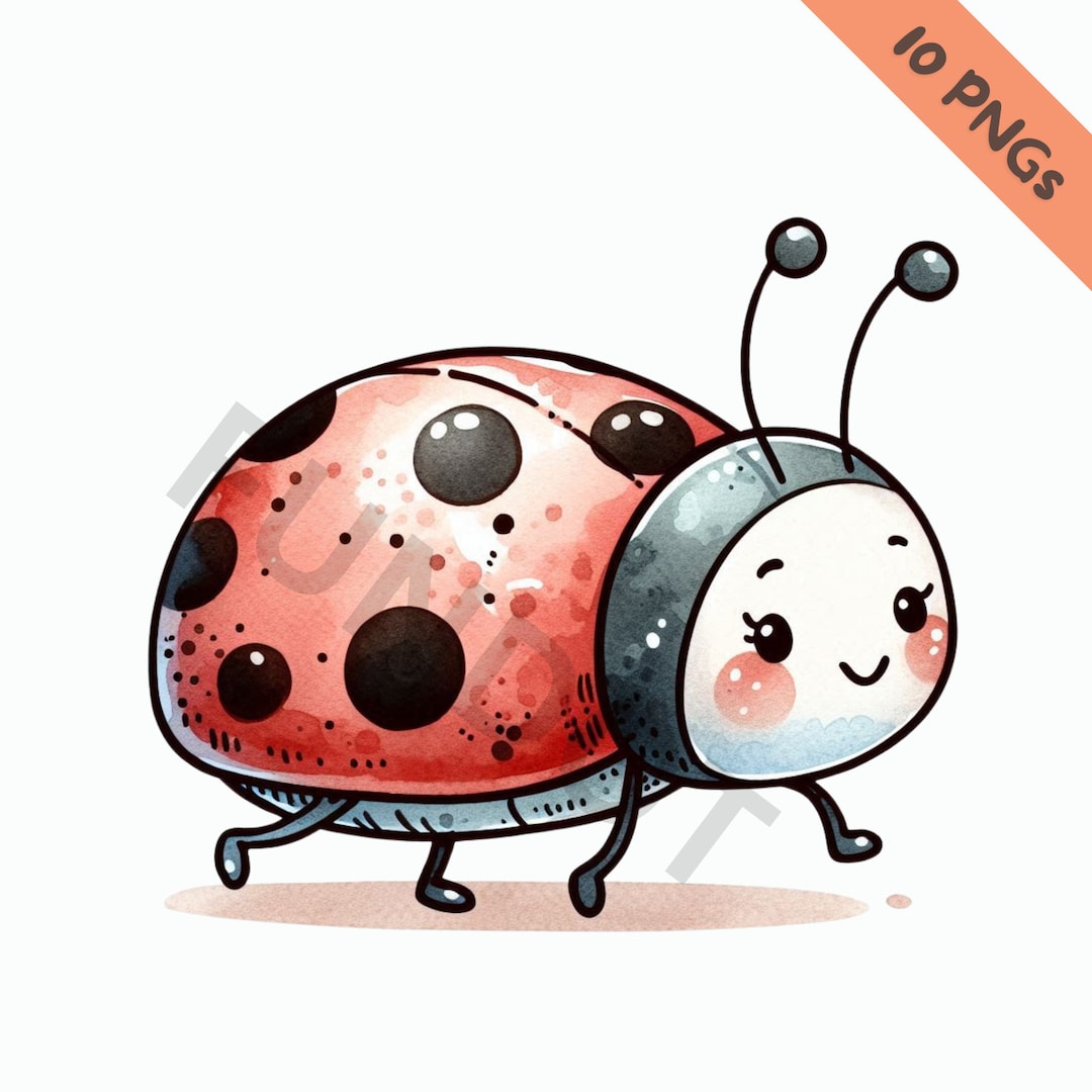 10 Cute & Kawaii Ladybug Insect Clipart PNG Image Watercolor Adorable ...