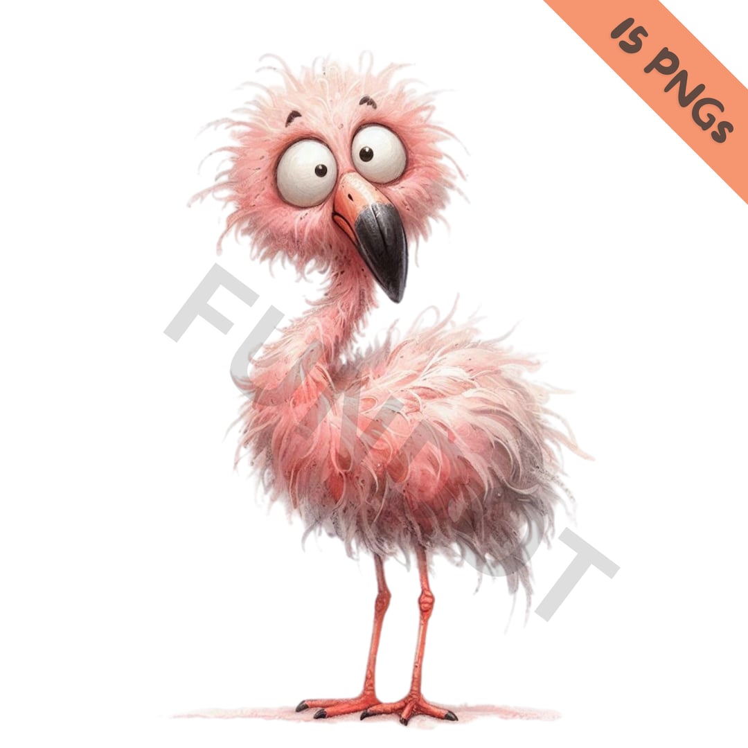 15 Cute Funny Pink Flamingo Bird Clipart PNG - Watercolor Quirky ...
