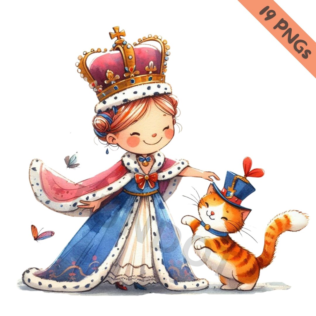 19 Cute & Whimsical Queen Girl Clipart PNG Bundle Quirky Printable ...