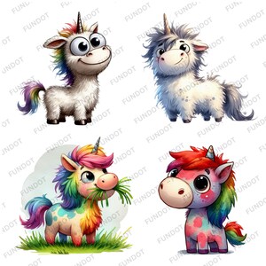 22 Cute & Whimsical Baby Unicorn Clipart PNG Bundle - Watercolor Funny ...