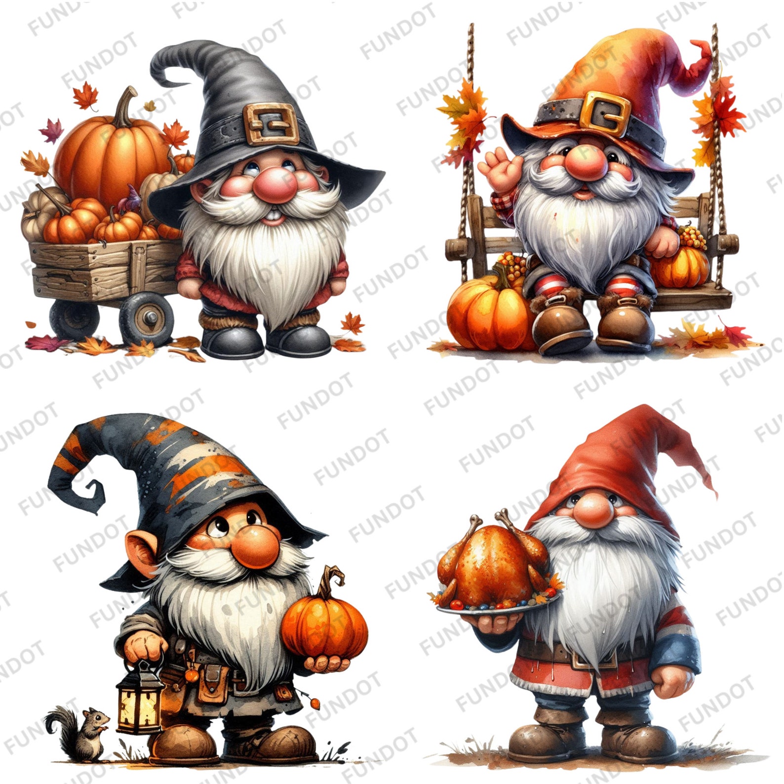 20 Cute Funny Fall Thanksgiving Gnome Clipart PNG - Watercolor Quirky ...