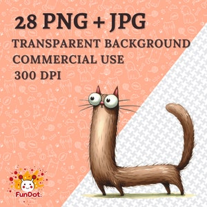 28 Quirky Whimsical Cats Clipart PNG Bundle Watercolour Cute & Funny ...